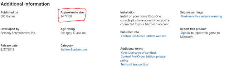 Control File Size for Xbox One has been Officially Revealed